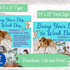 Editable and Printable Bring Your Dog to Work Template Bundle, Instant ...
