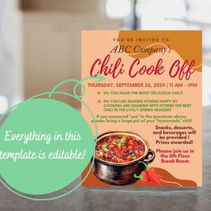 Chili Cook off Event Flyer and Sign up Sheet Template Bundle, Editable ...