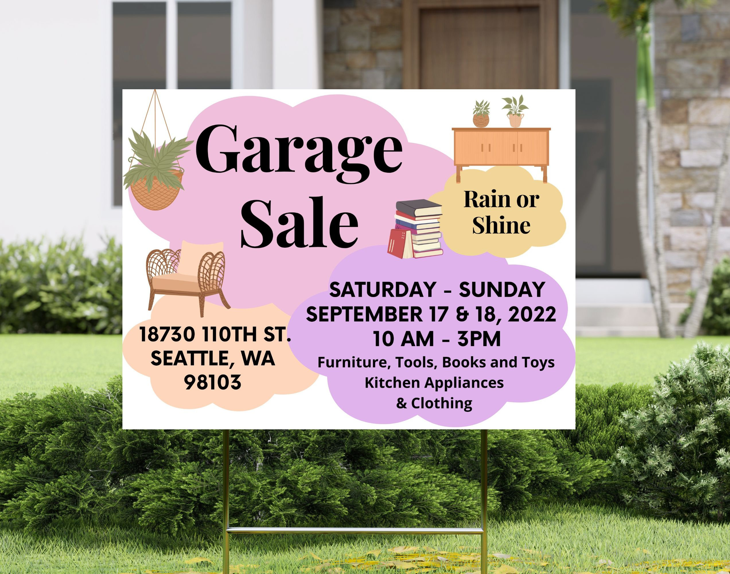 Editable and Printable Pink and Purple Garage Sale Yard Sign Template ...
