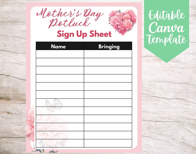 Editable Printable Potluck Sign Up Sheet