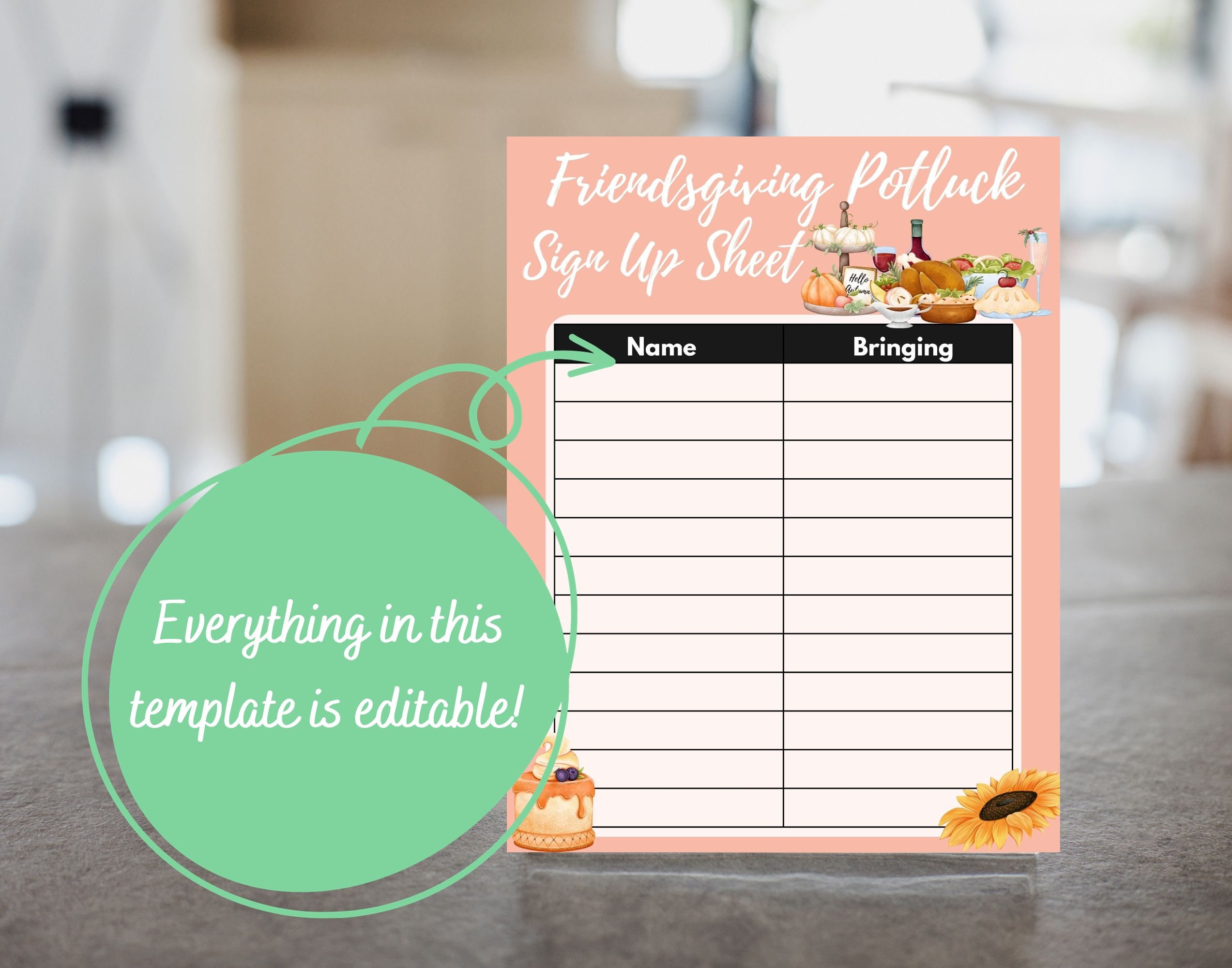 EDITABLE and Printable Cute Friendsgiving Potluck Event Sign up Sheet ...