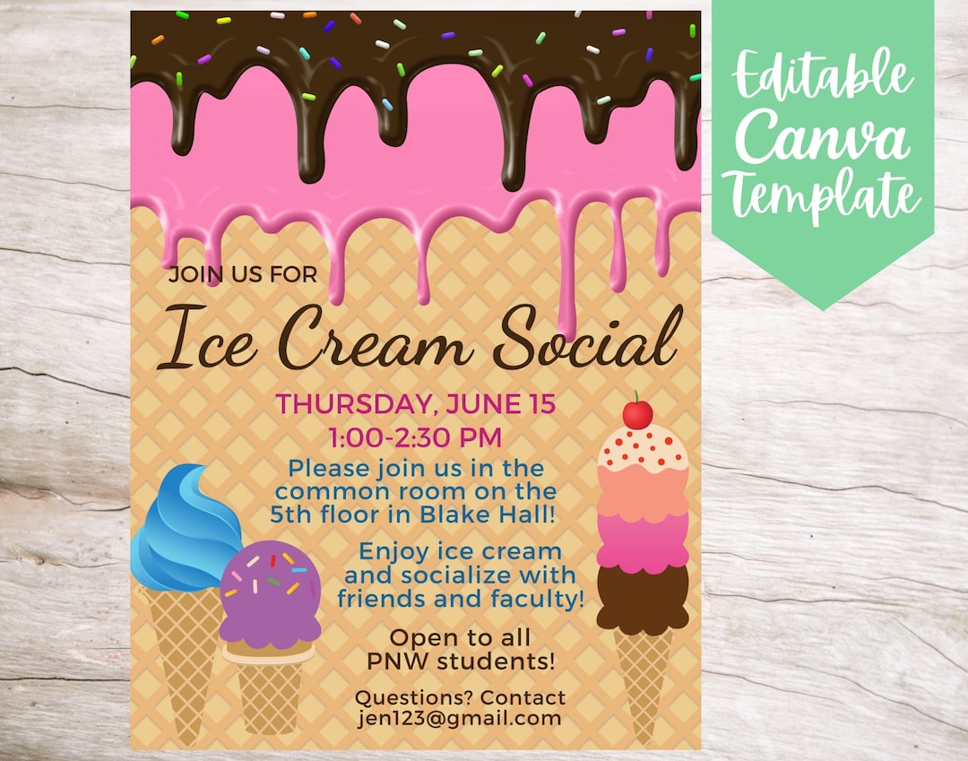 Ice Cream Social Event Invitation Flyer Template, Editable and ...