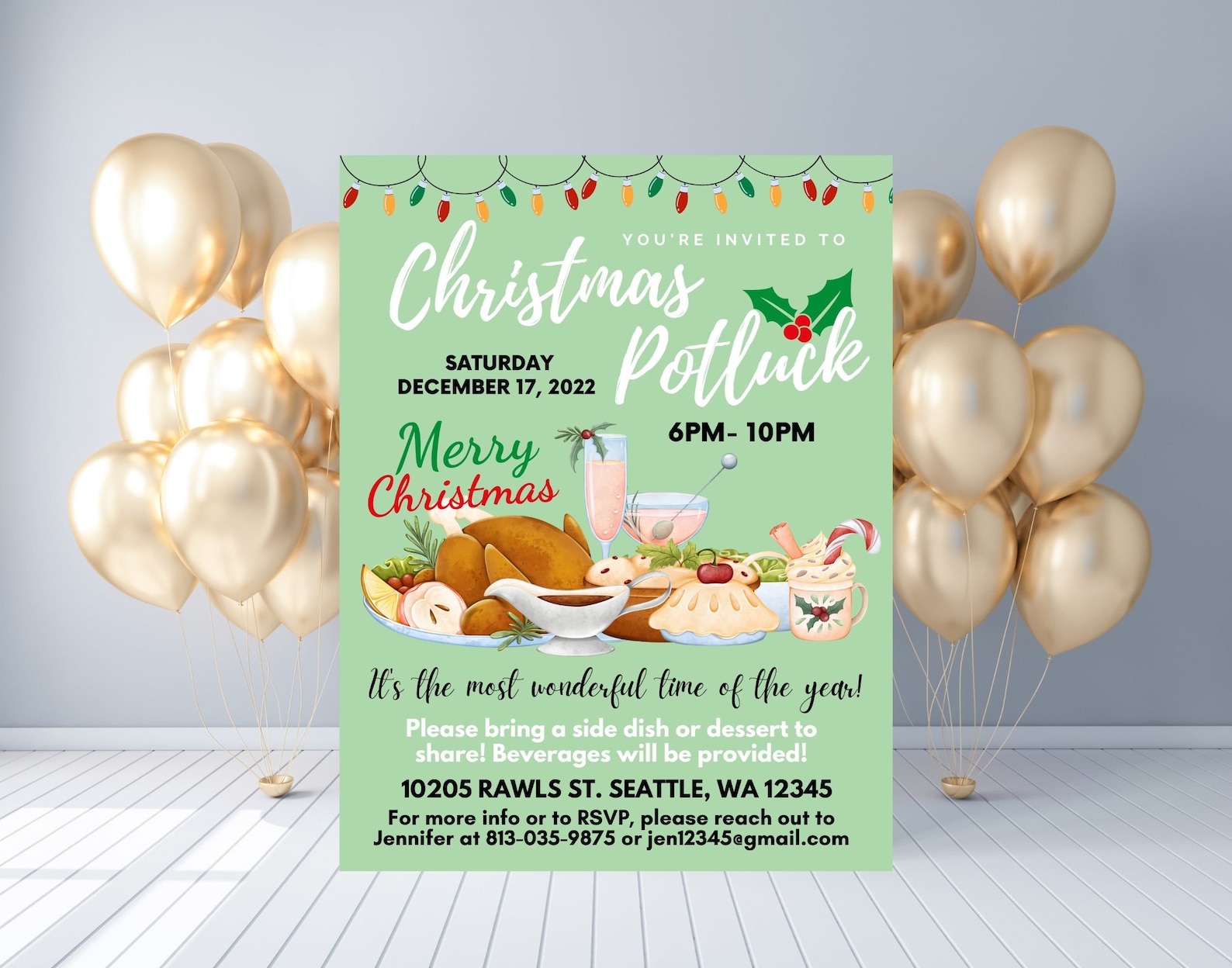 EDITABLE and Printable Christmas Potluck Invitation Flyer Template ...