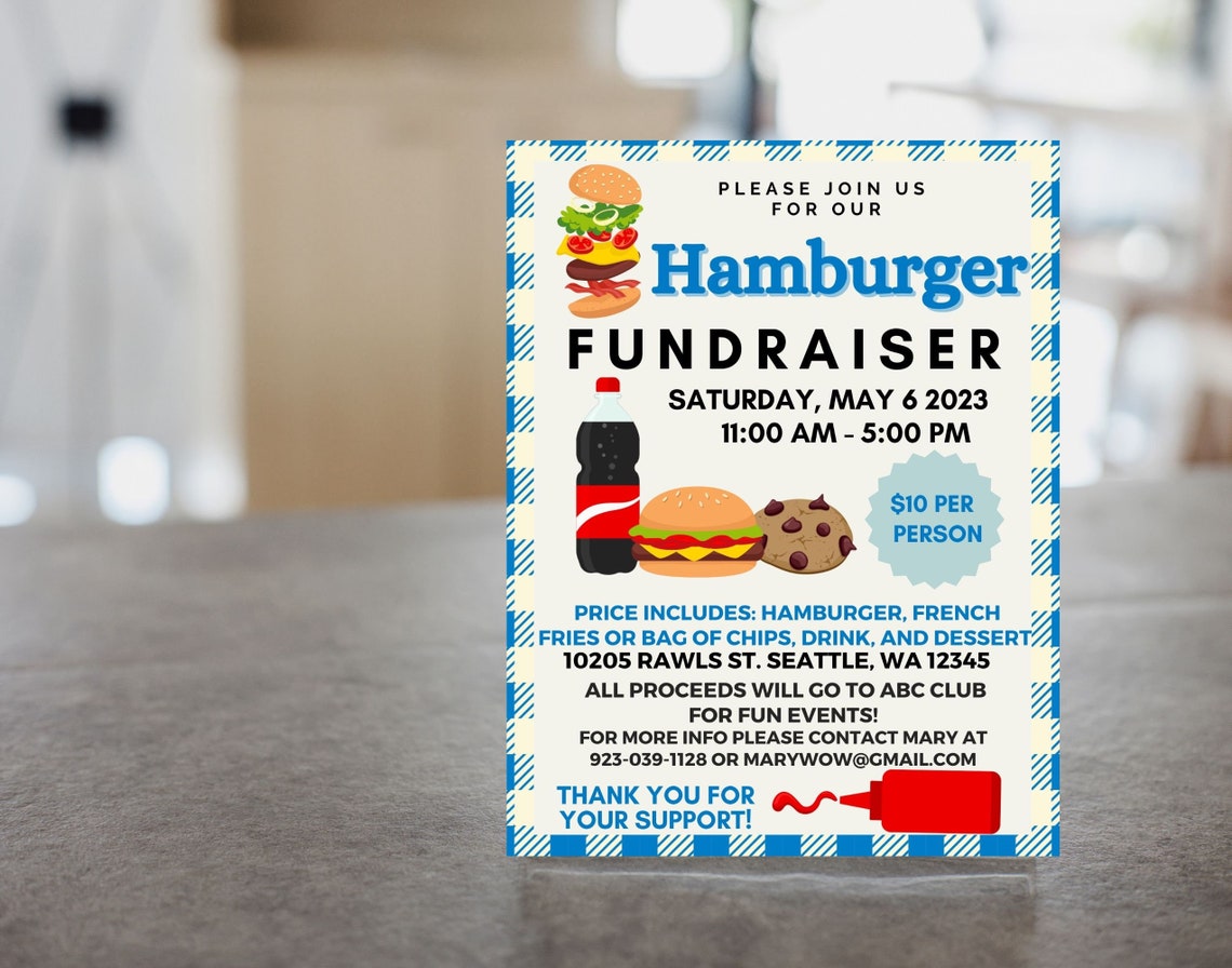 EDITABLE and Printable Hamburger Fundraiser Event Flyer Template ...