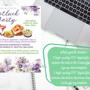 Spring Potluck Party Event Flyer and Sign up Sheet Template Bundle ...