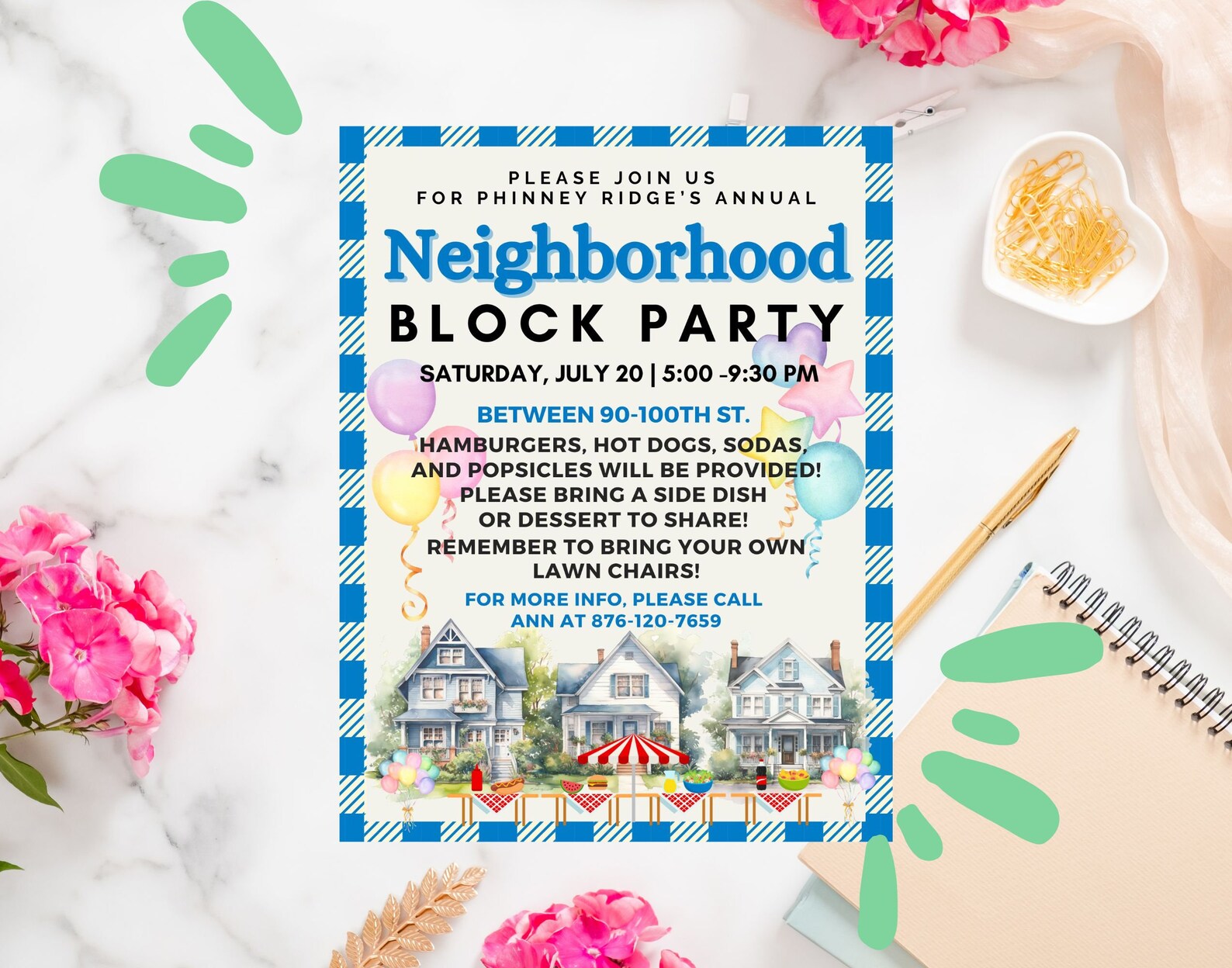 Neighborhood Block Party Invitation Flyer Template, Editable and ...
