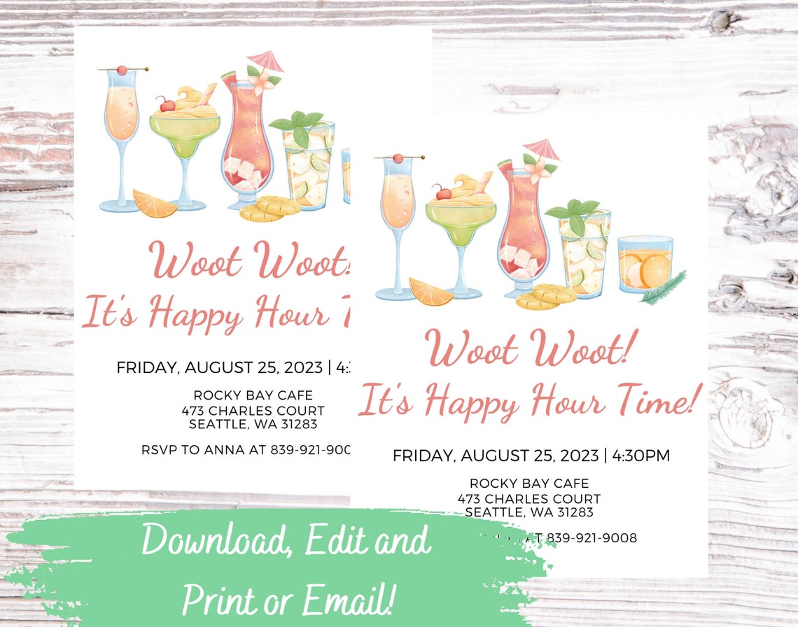 EDITABLE and Printable It's Happy Hour Time Event Flyer Template ...