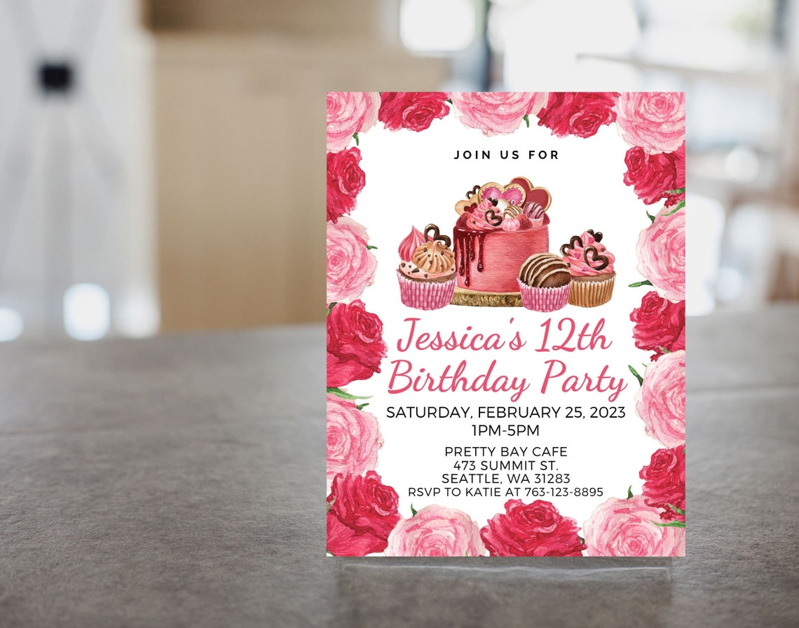 EDITABLE and Printable Rose Birthday Party Invitation Flyer Template ...