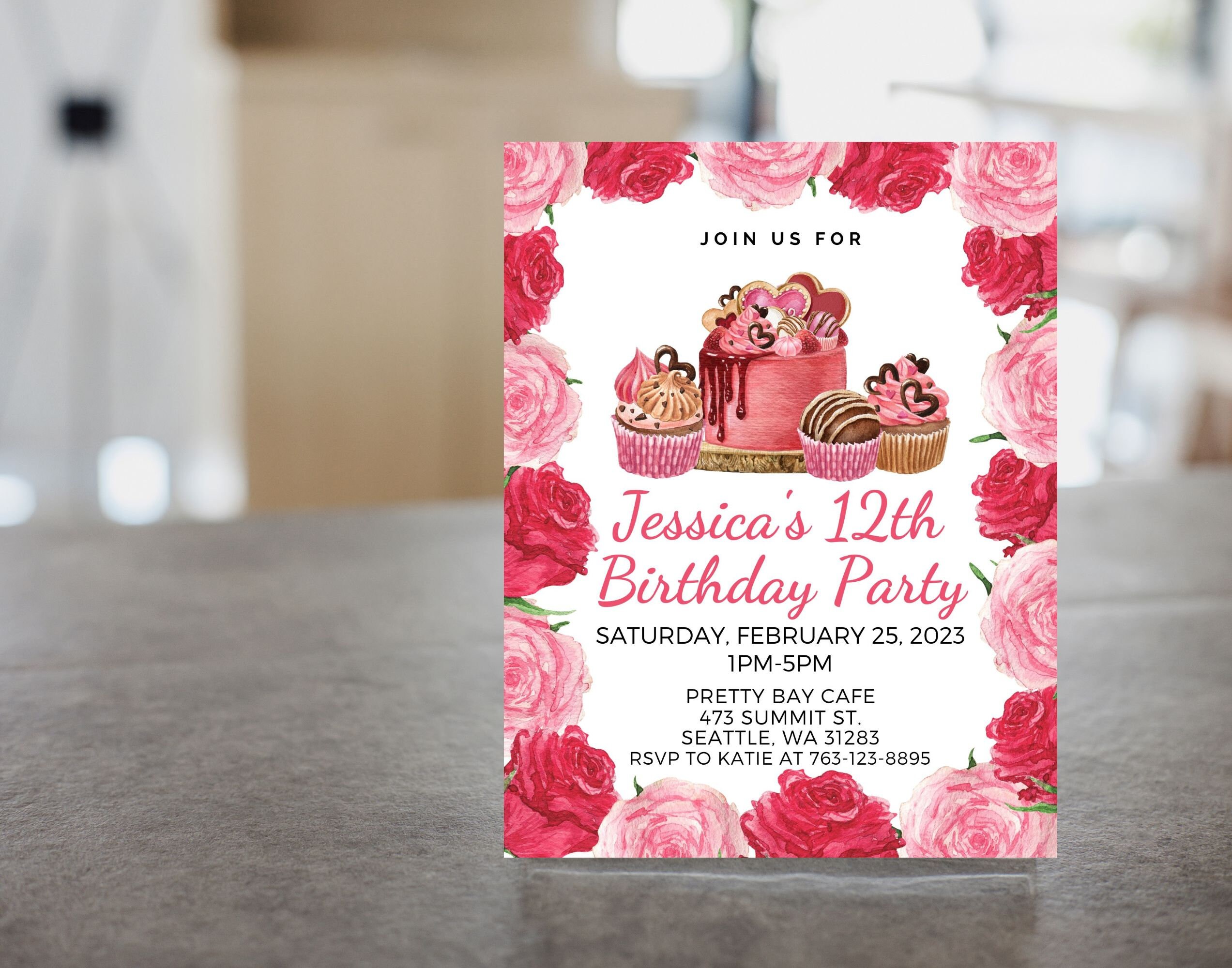 EDITABLE and Printable Rose Birthday Party Invitation Flyer Template ...