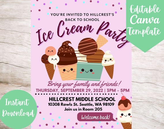Editable and Printable Back to School Ice Cream Party - Etsy