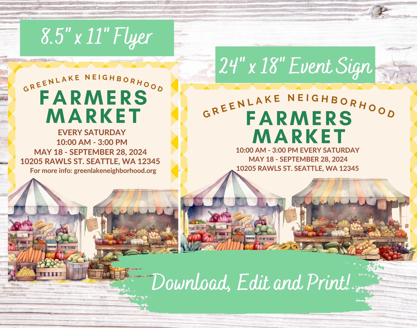 Farmers Market Flyer and Event Sign Template Bundle, Editable and ...