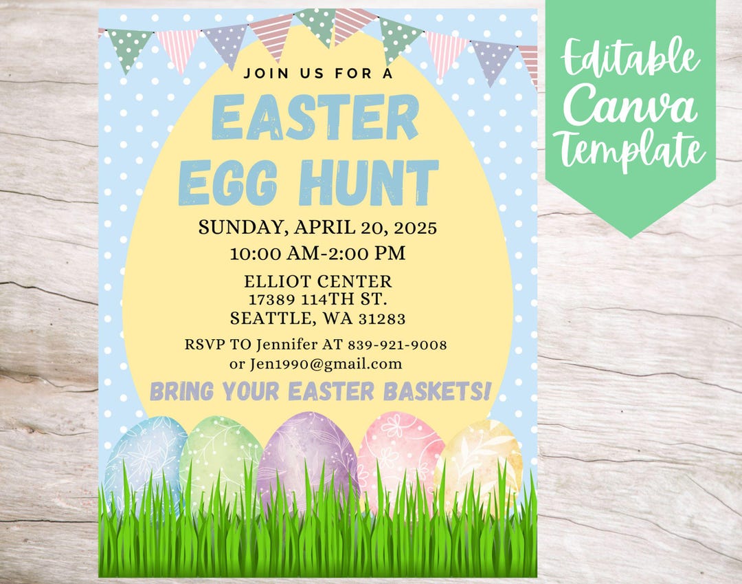 Community Easter Egg Hunt Invitation Flyer Template, Editable and ...