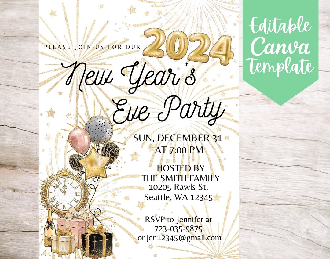EDITABLE and Printable 2024 New Year's Eve Party Invitation Flyer ...