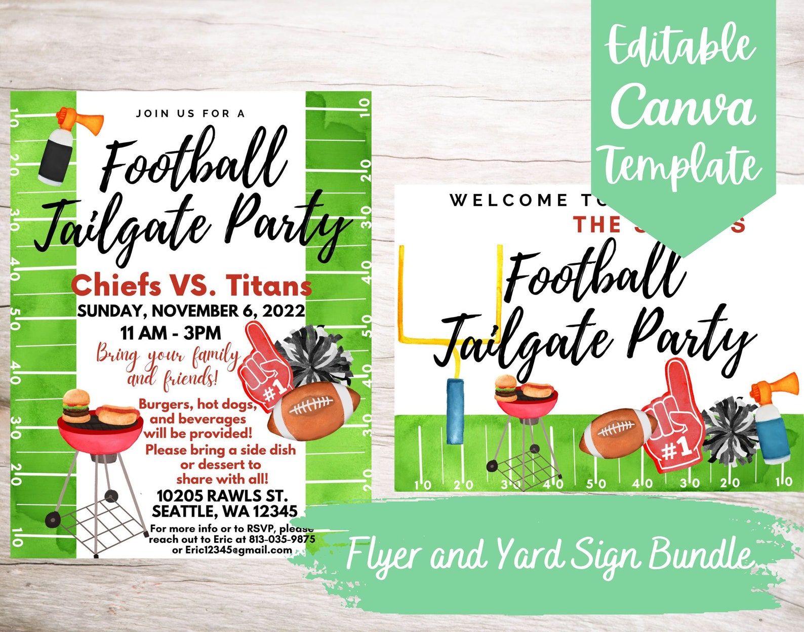 Editable and Printable Football Tailgate Party Flyer and Yard Sign ...