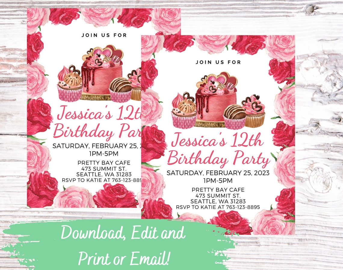 EDITABLE and Printable Rose Birthday Party Invitation Flyer Template ...
