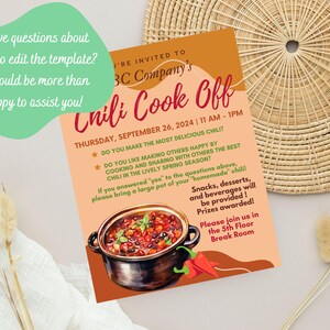 Office Chili Cook off Event Invitation Flyer Template, Editable and ...