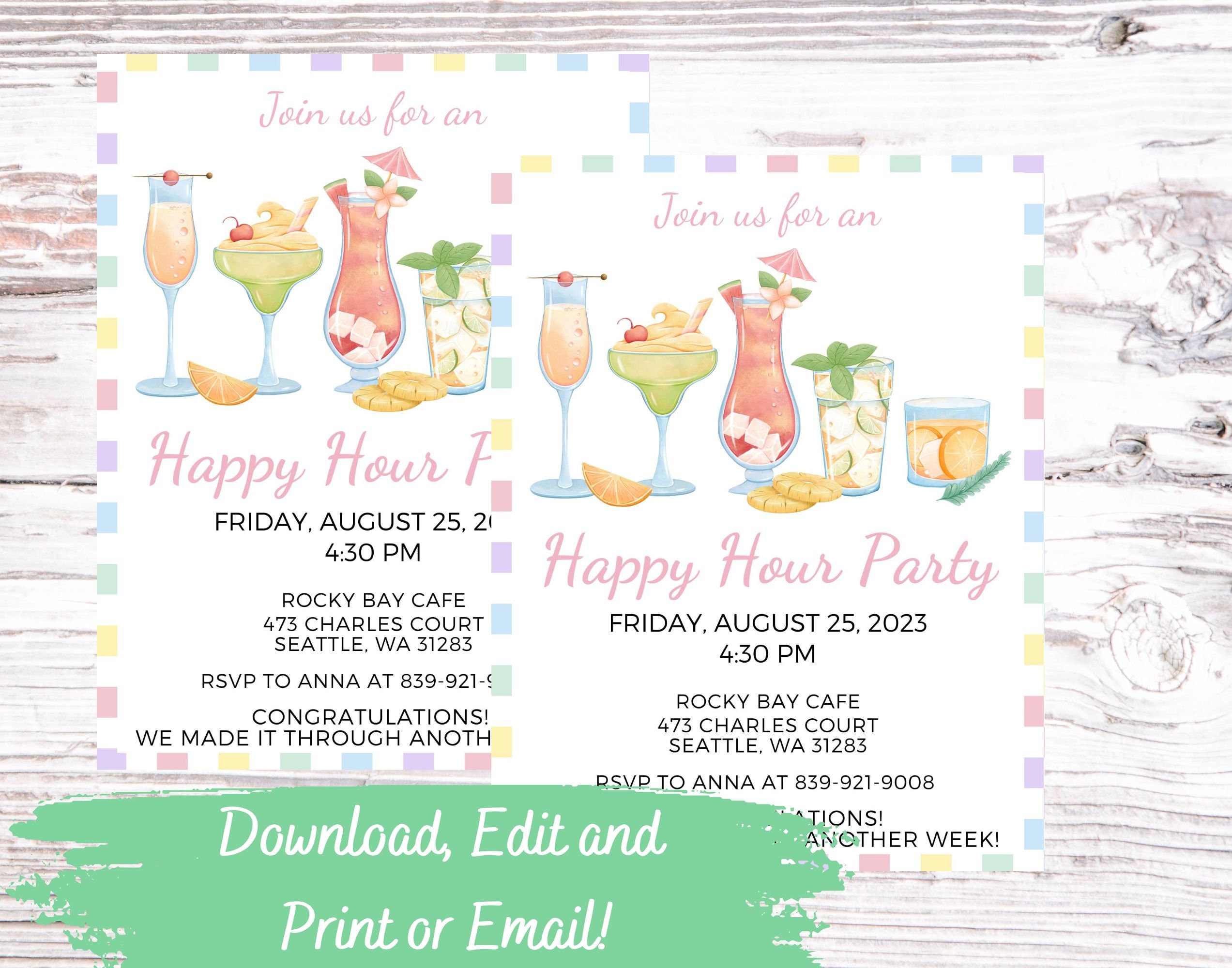 EDITABLE and Printable Happy Hour Party Event Invitation Template ...