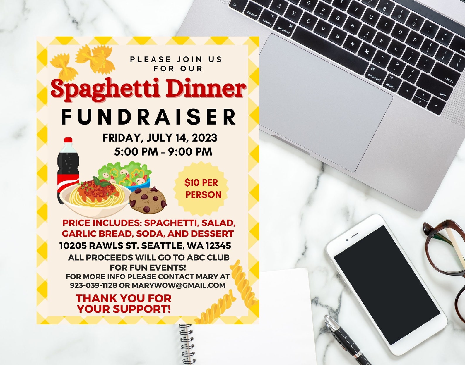 EDITABLE INVITATION, Printable Spaghetti Dinner Fundraiser Flyer ...