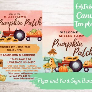 Editable and Printable Fall Pumpkin Patch Event Flyer and Yard Sign ...