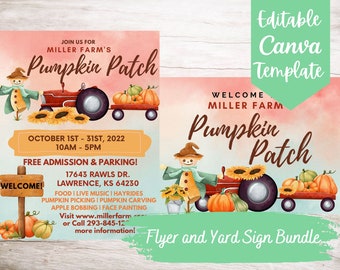 Editable and Printable Fall Pumpkin Patch Invitation Flyer Template ...