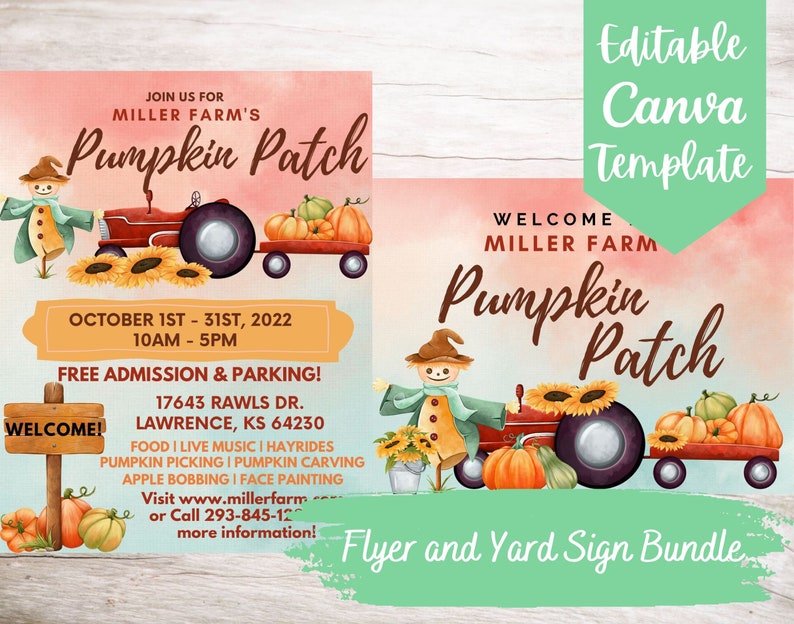 Editable and Printable Fall Pumpkin Patch Event Flyer and Yard Sign ...