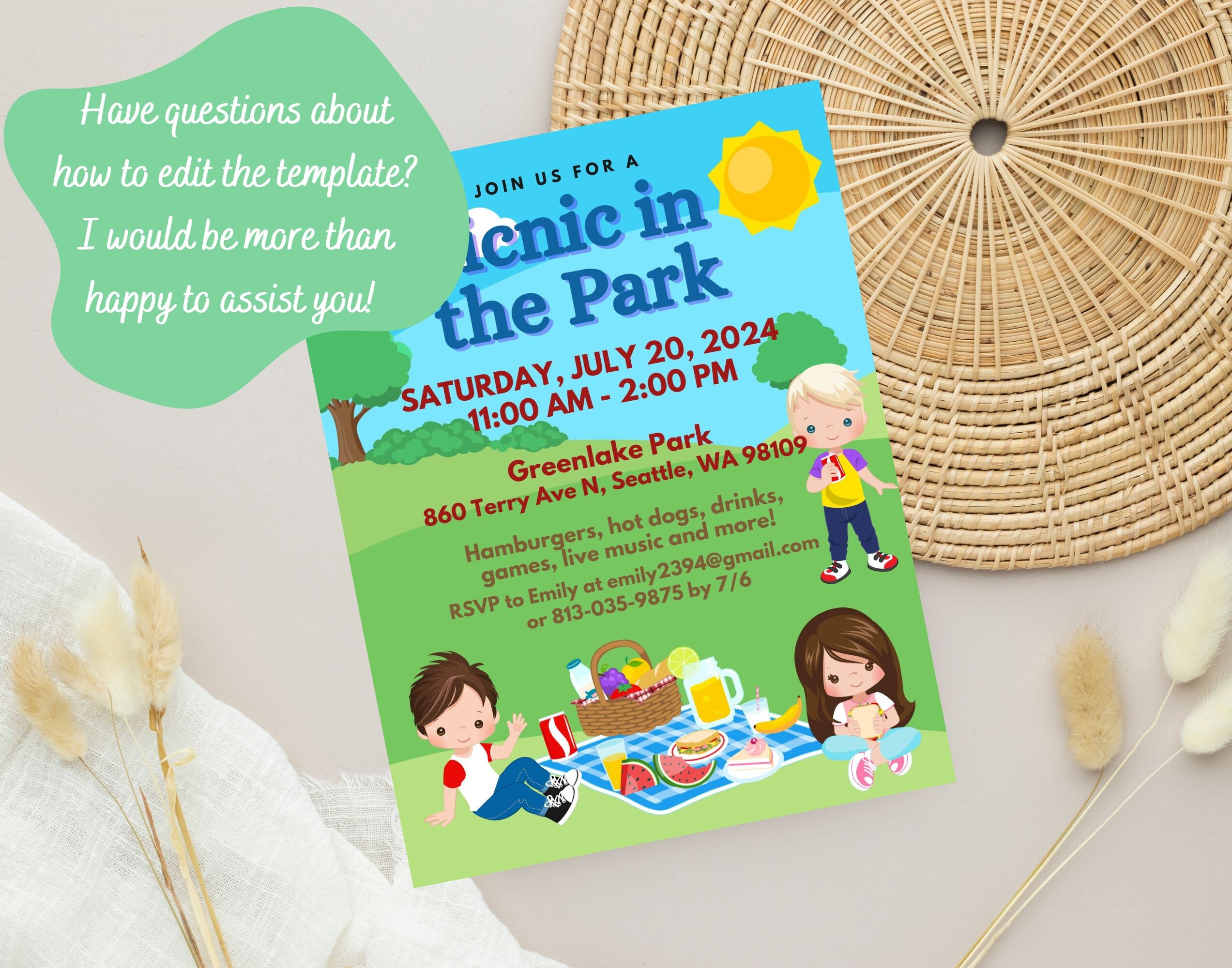 Picnic in the Park With Kids Event Invitation Flyer Template, Editable ...