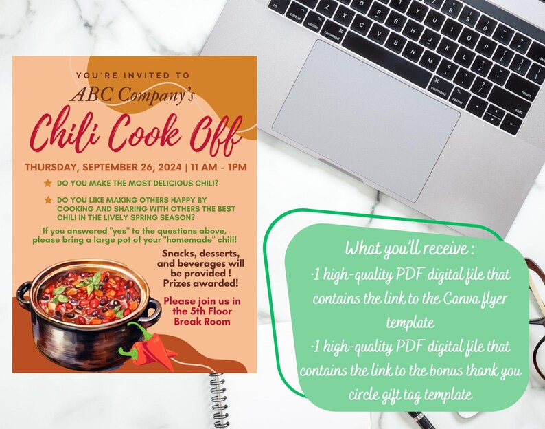 Office Chili Cook off Event Invitation Flyer Template, Editable and ...