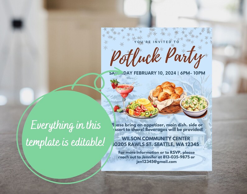 Potluck Party Invitation Flyer Template, Winter Season Potluck Party ...
