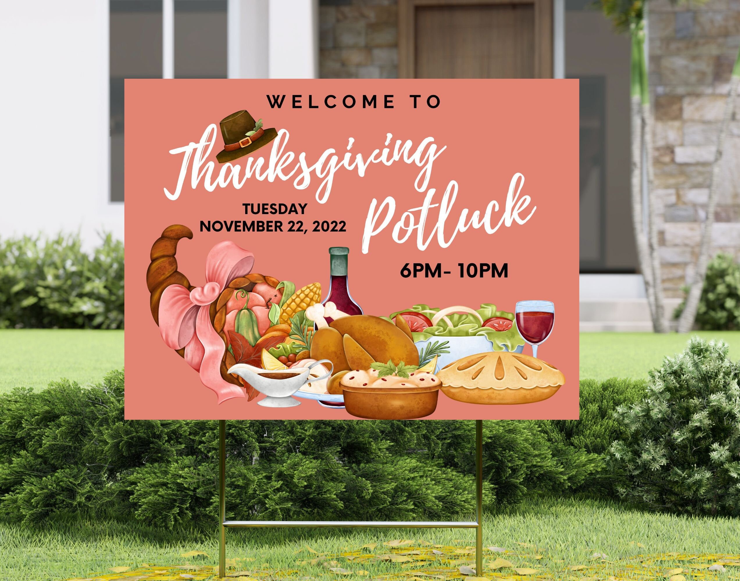 Editable and Printable Thanksgiving Potluck Flyer and Yard Sign ...