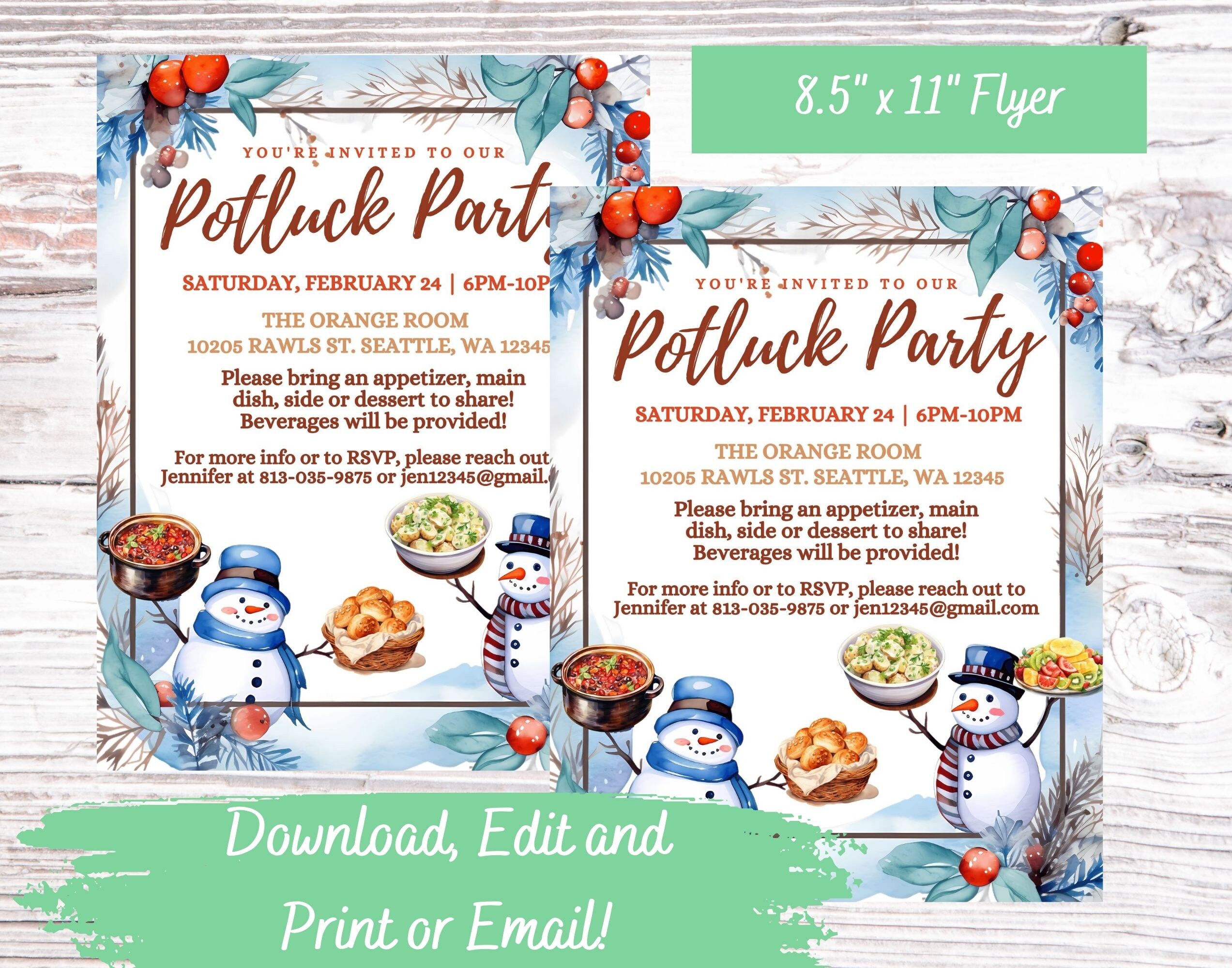 Potluck Party Event Invitation Flyer Template (editable and Printable ...