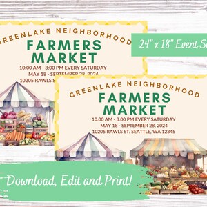 Farmers Market Event Sign Template, Editable and Printable Instant ...