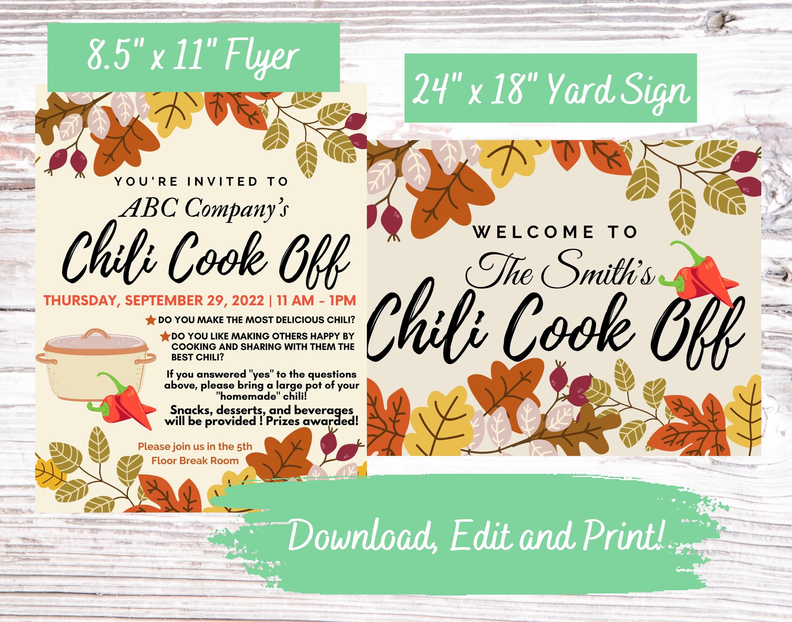 Editable and Printable Chili Cook off Flyer and Yard Sign Template ...