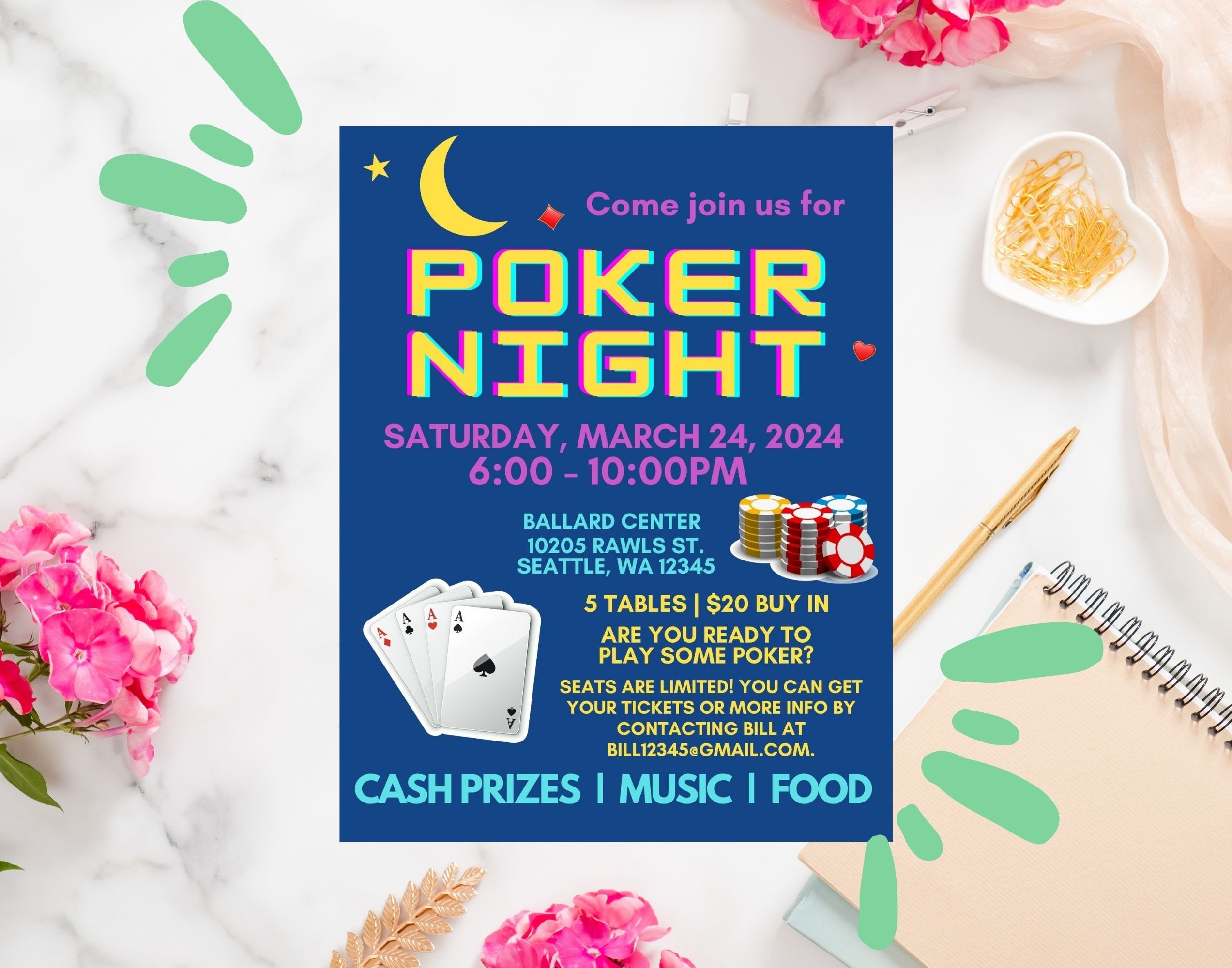 Poker Night Event Invitation Flyer Template (editable and Printable ...