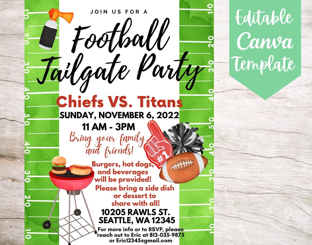 Editable and Printable Football Tailgate Party Invitation Flyer ...
