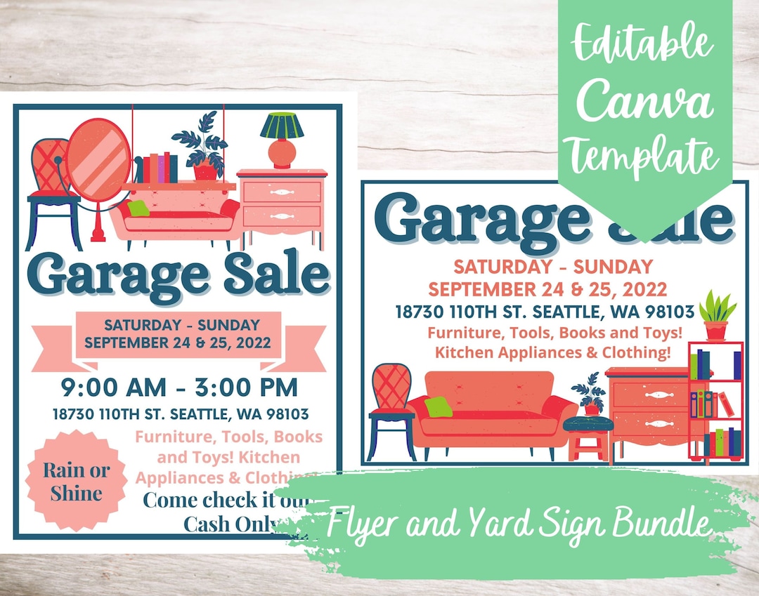Editable and Printable Garage Sale Event Flyer and Yard Sign Template ...