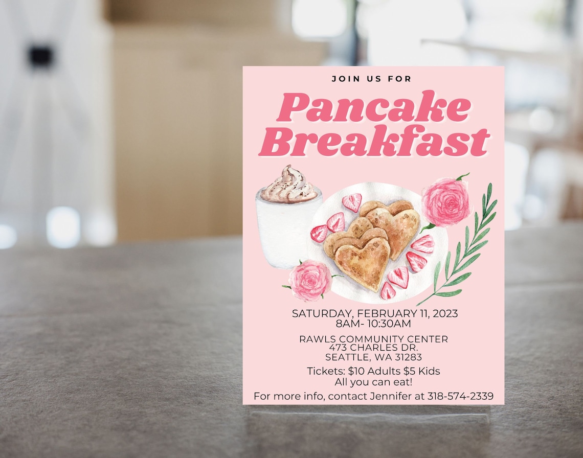 EDITABLE and Printable Pancake Breakfast Invitation Flyer Template ...