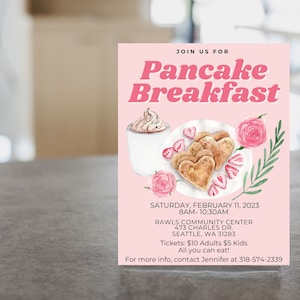 EDITABLE and Printable Pancake Breakfast Invitation Flyer Template ...