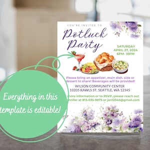 Spring Potluck Party Event Flyer and Sign up Sheet Template Bundle ...