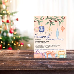 Editable and Printable Christmas Ornament Exchange Party Invitation ...
