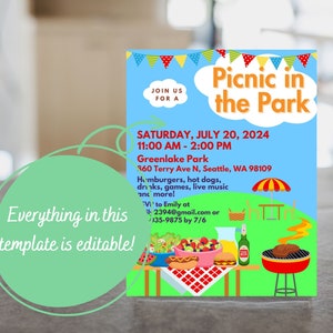 Summer Picnic in the Park Event Flyer Template, Editable and Printable ...