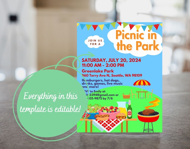 Summer Picnic in the Park Event Flyer Template, Editable and Printable ...