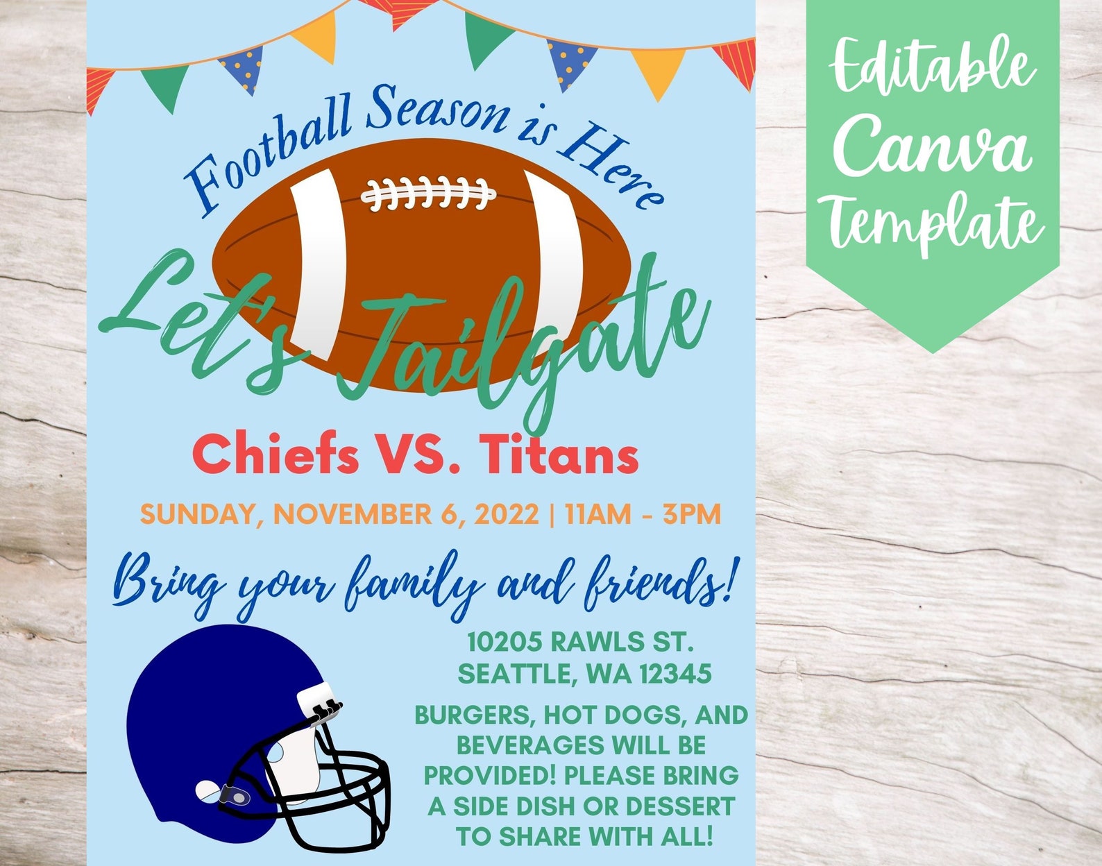Editable and Printable Football Tailgate Party Invitation Flyer ...
