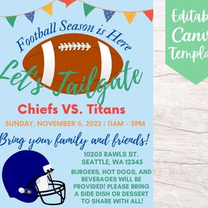 Editable and Printable Football Tailgate Party Invitation Flyer ...