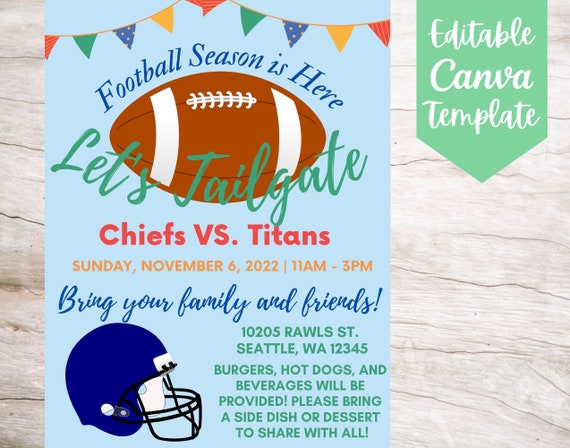 Editable and Printable Football Tailgate Party Invitation - Etsy