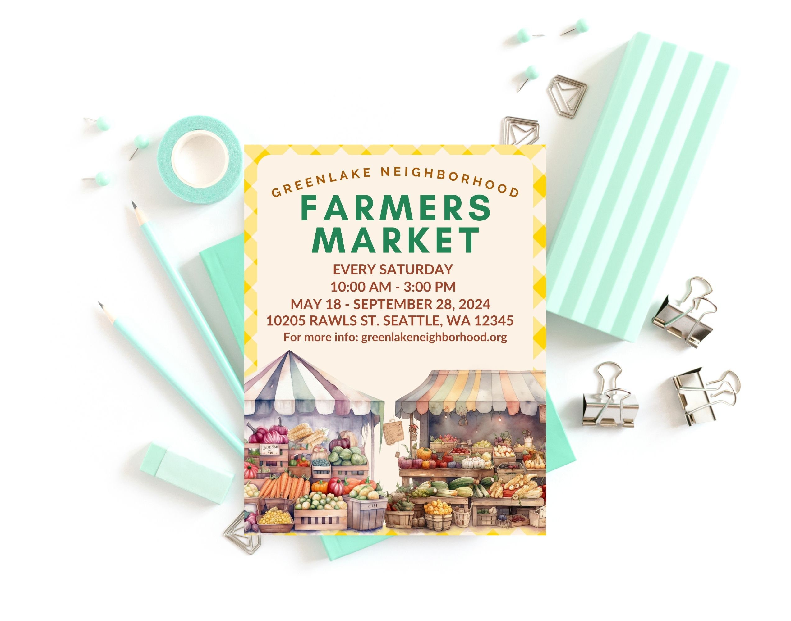 Farmers Market Event Announcement Flyer Template, Editable and ...
