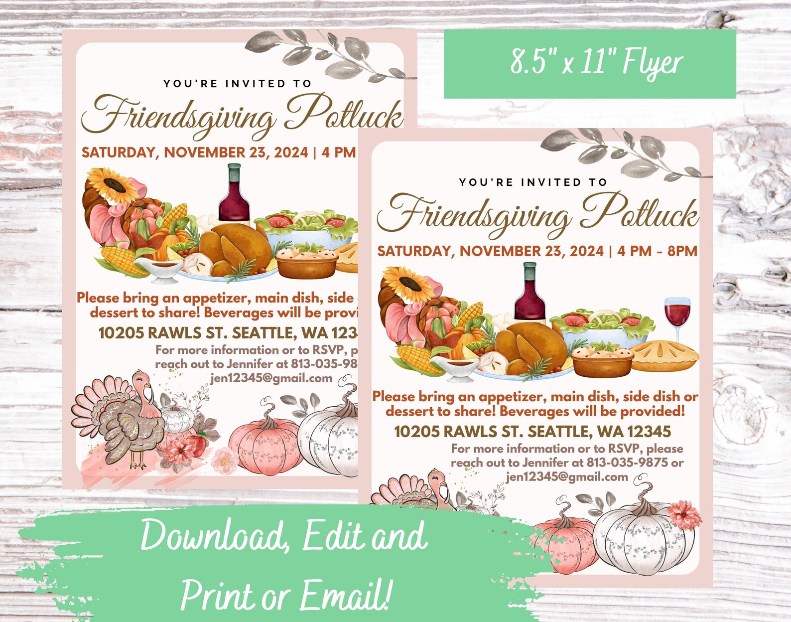 Friendsgiving Potluck Invitation Flyer Template, Editable and Printable ...