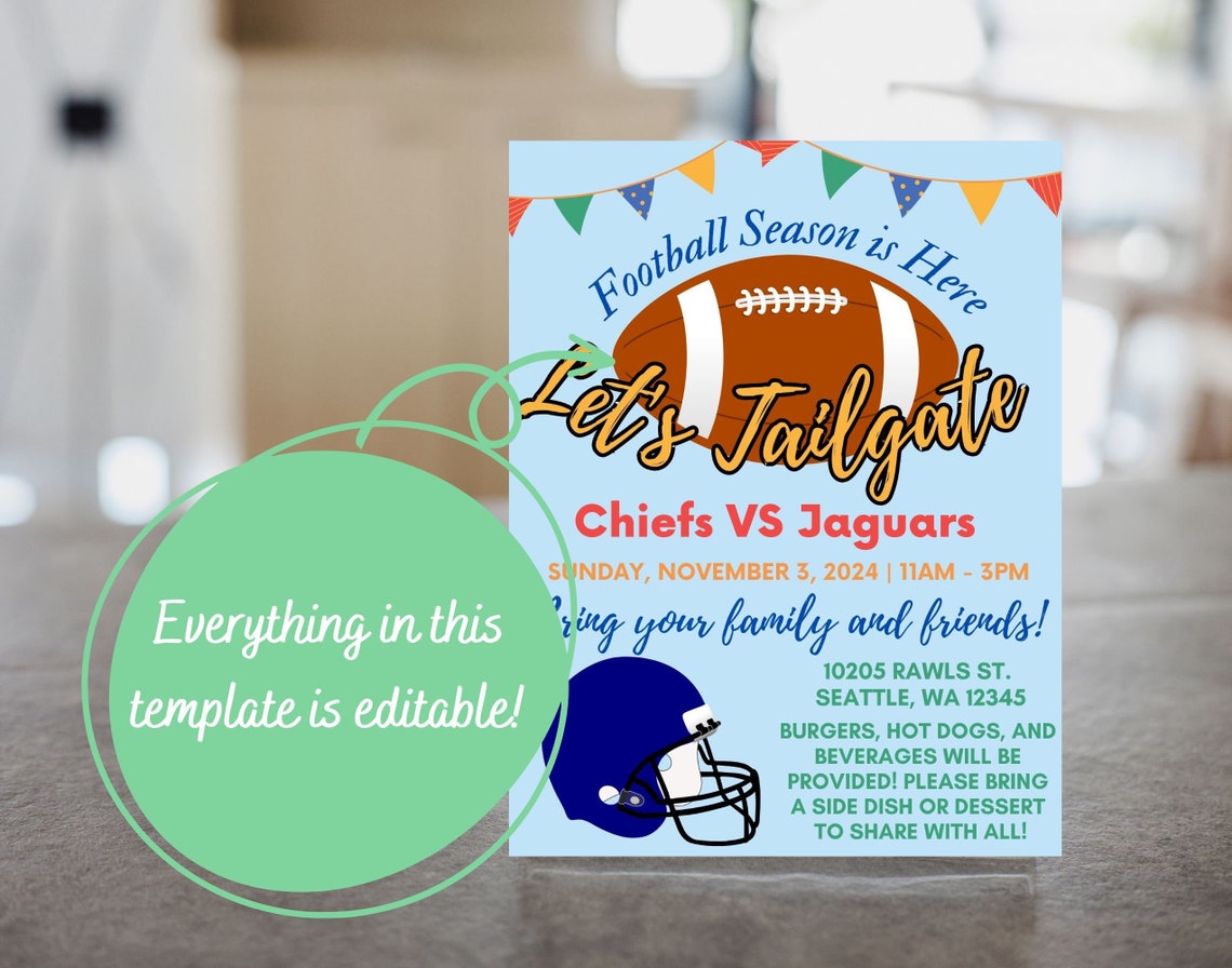 Editable and Printable Football Tailgate Party Invitation Flyer ...