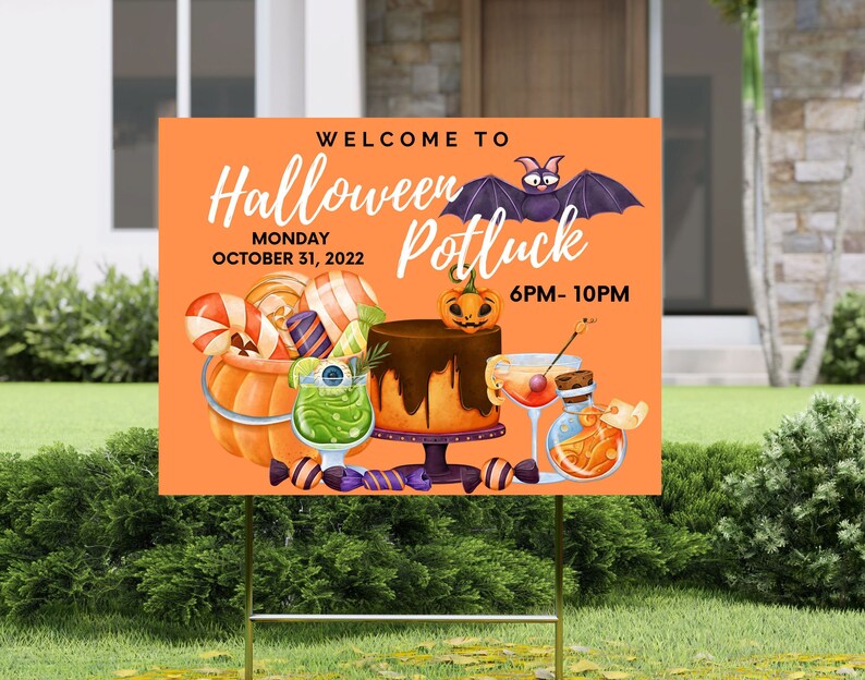 Editable and Printable Halloween Potluck Flyer and Yard Sign Template ...