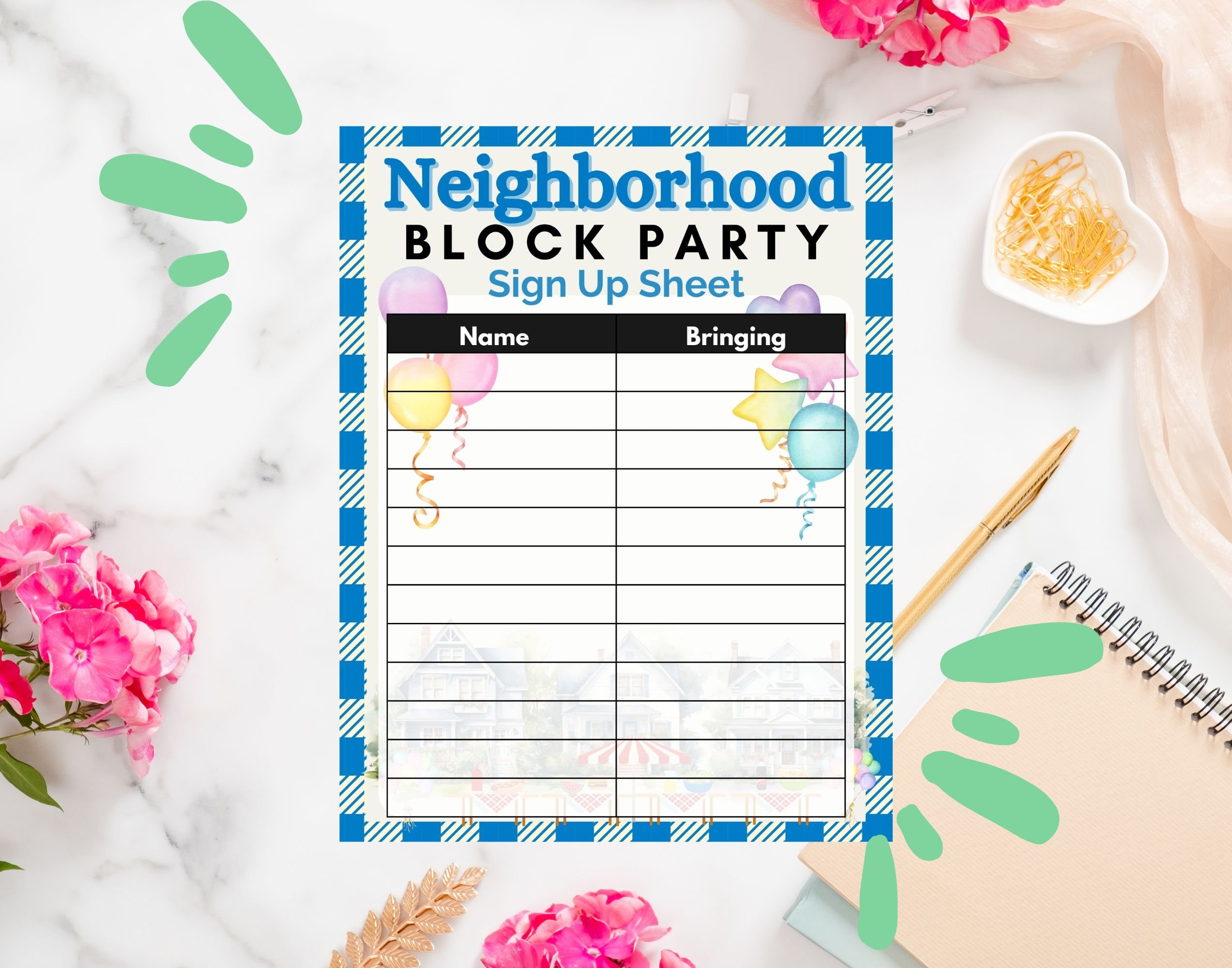 Neighborhood Block Party Event Sign up Sheet Template, Editable and ...