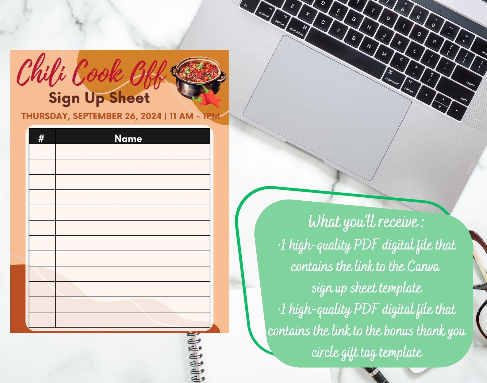 Chili Cook off Sign up Sheet Template, Editable and Printable Instant ...